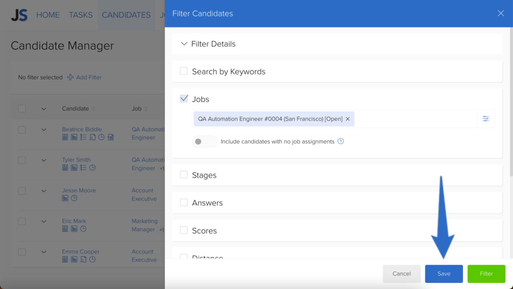 Saved Searches and Filters for Candidates