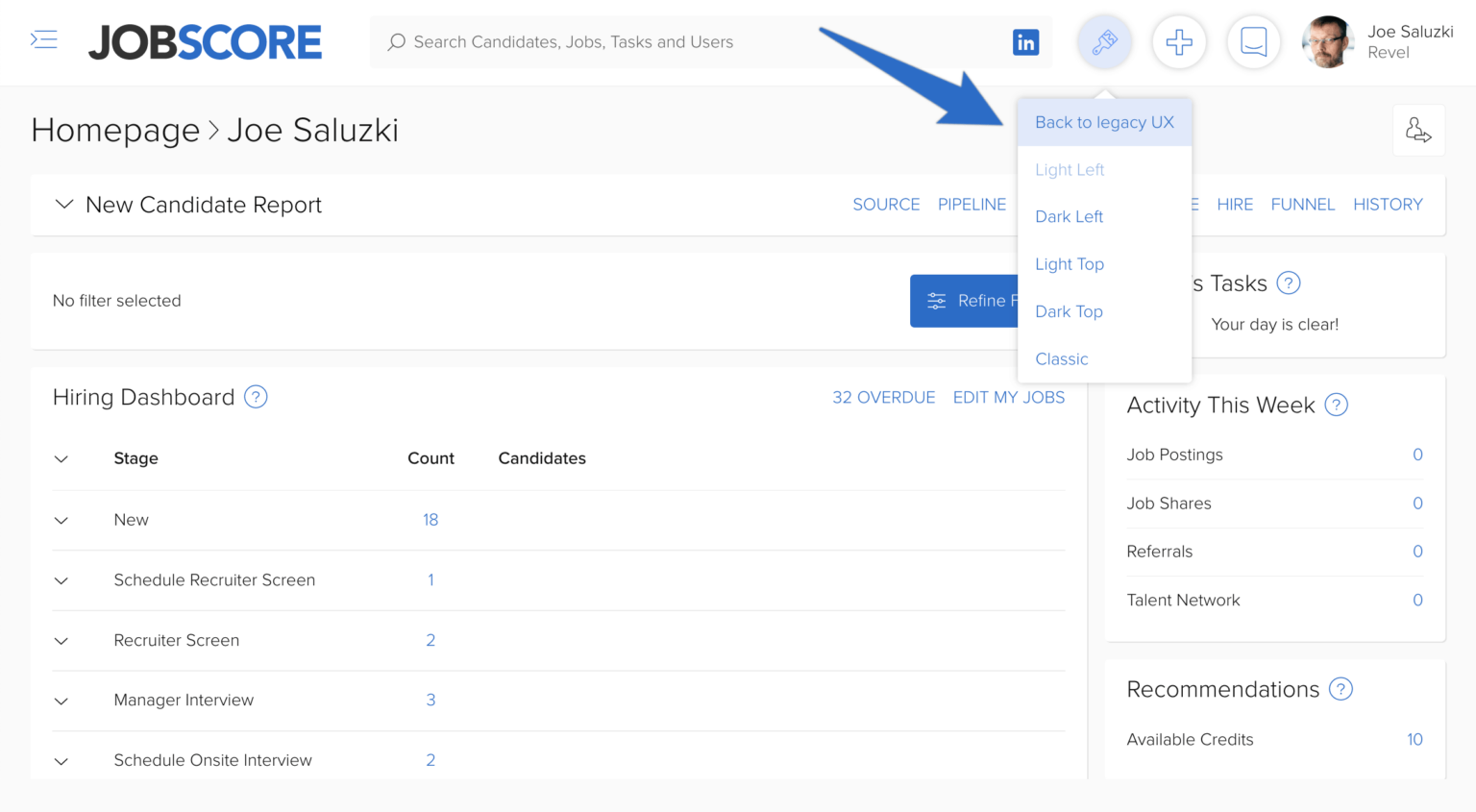 User experience improvements for recruiting software